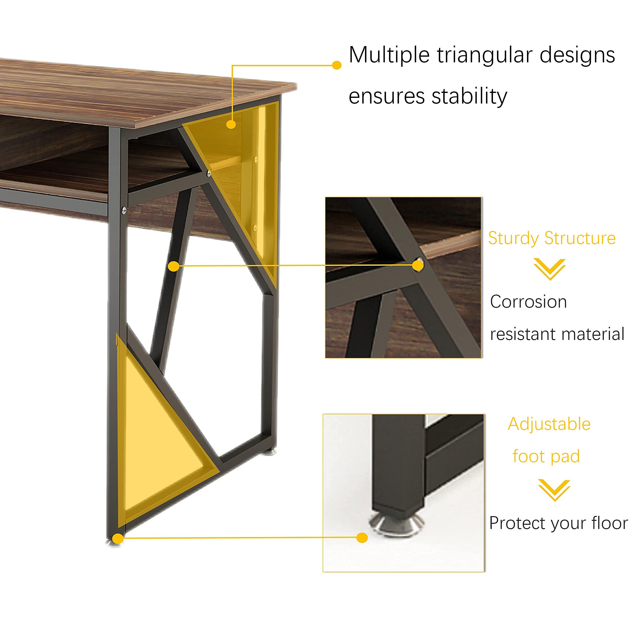 Computer Desk with Drawer DEWEL 47 inch Modern Desk Home Office Desk Gaming Executive Desk with Shelves Study Writing Desk for Small Space PC Laptop Workstation with Storage Space-Saving Easy Assembly