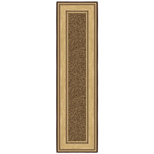 Ottomanson Ottohome Non-Slip Rubberback Bordered Design 2x7 Indoor Runner Rug, 1'10" x 7', Brown