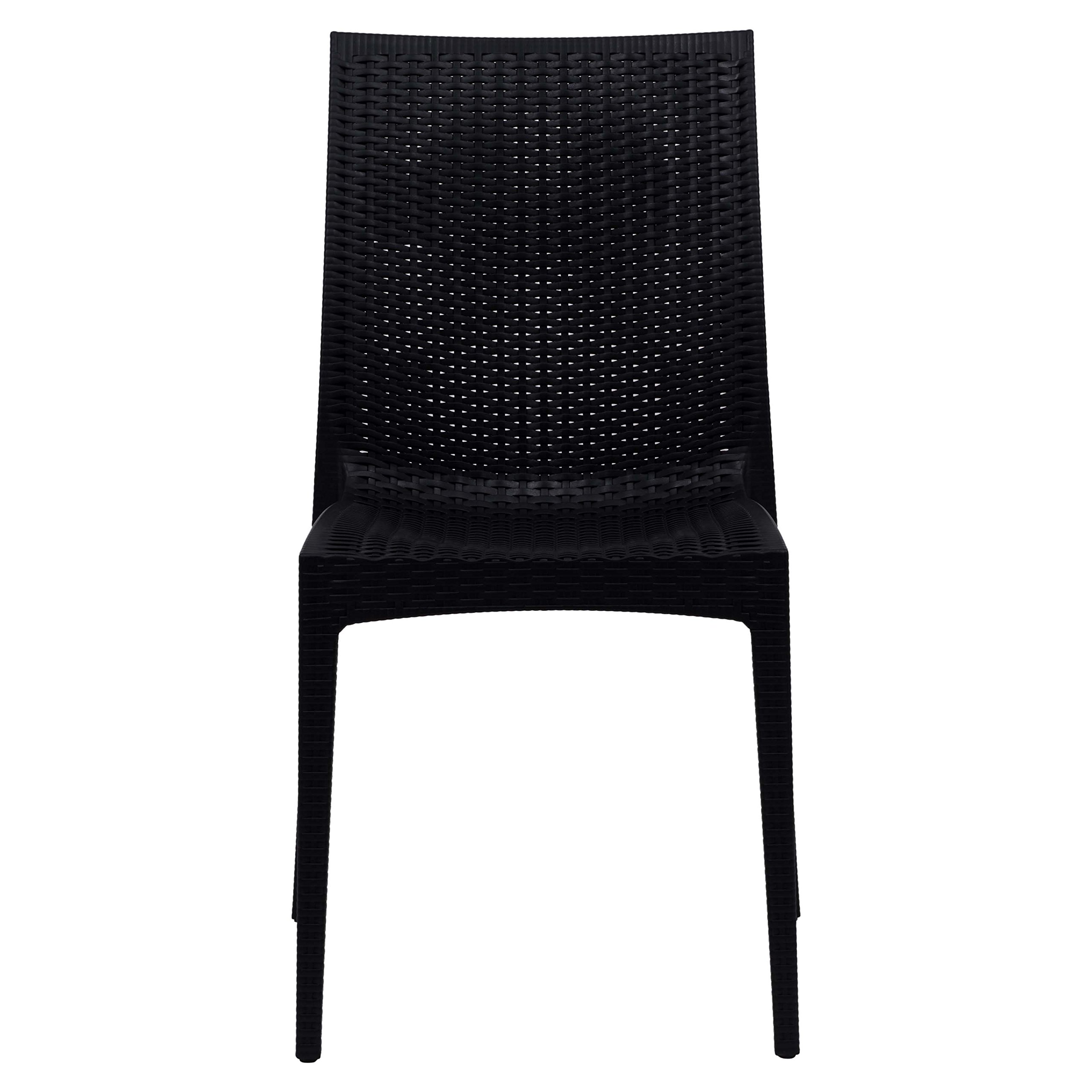 LeisureMod Modern Weave Design Mace Indoor/Outdoor Dining Chair (Set of 2), Black