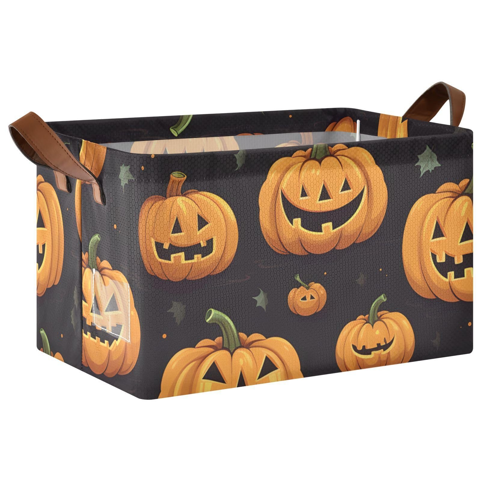 HOMONAW Rectangular Storage Bin Halloween Devil Pumpkin Storage Baskets Foldable Closet Organizer with Handles for Organizing Shelf, Clothes, Toys, Home, Office, Nursery