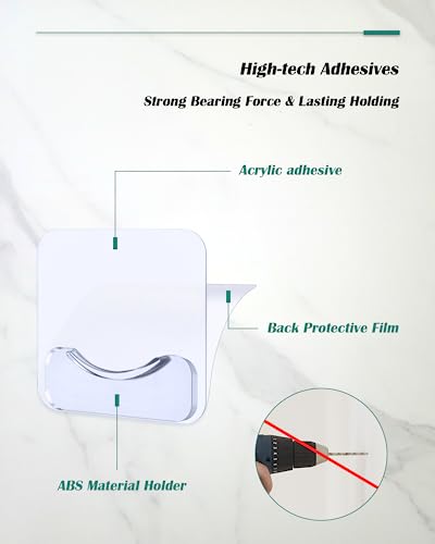 PREBENE Adhesive Shower Curtain Rod Holder, No Drilling | Invisible Rod Retainer, Transparent Tension Rod Holder