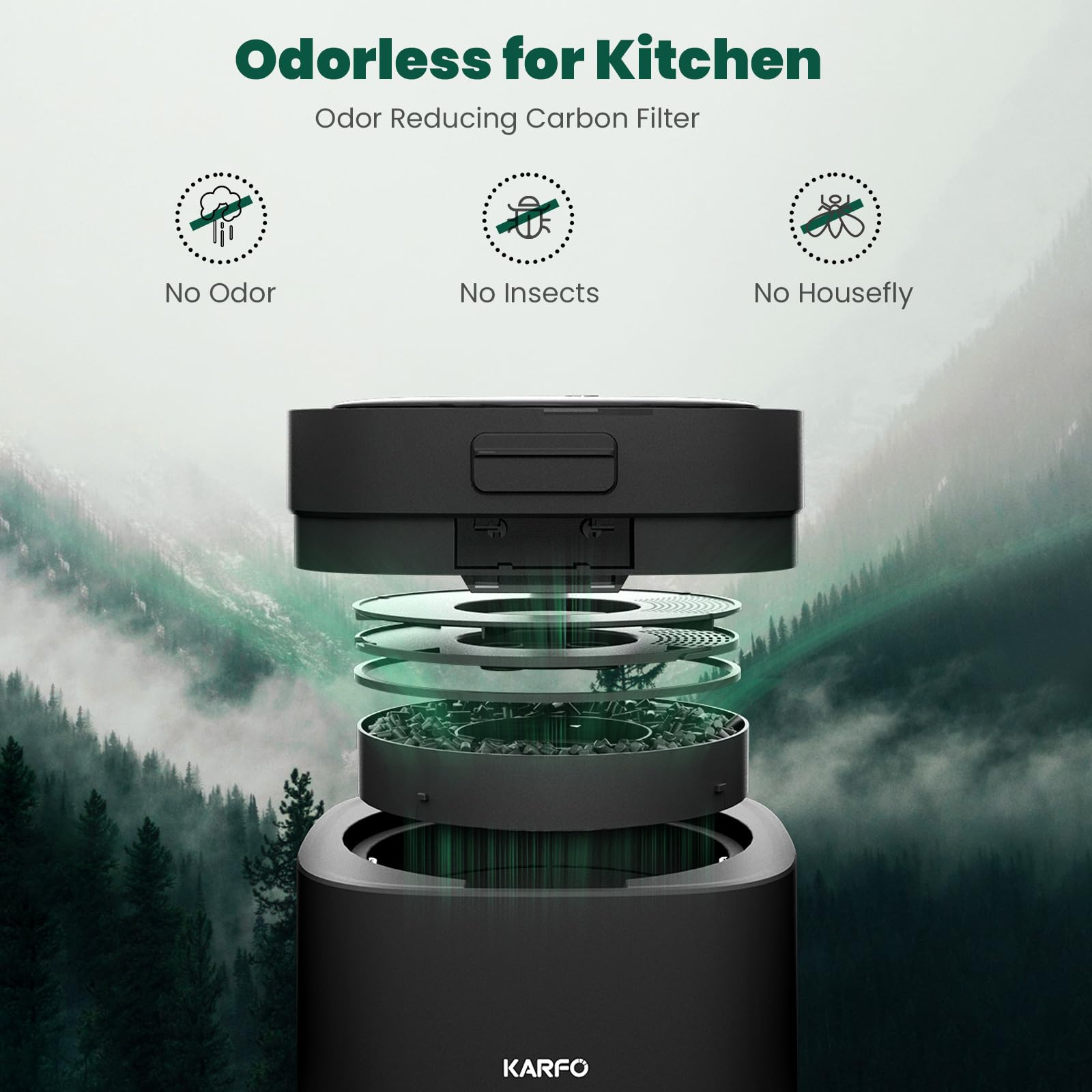 Karfo Electric Composter for Kitchen, Smart Compost Bin Outdoor/Indoor, Odorless Single-Button Auto Operation, Turn Food Waste to Fertilizer for Plants, Food Waste Compost Machine (Black)