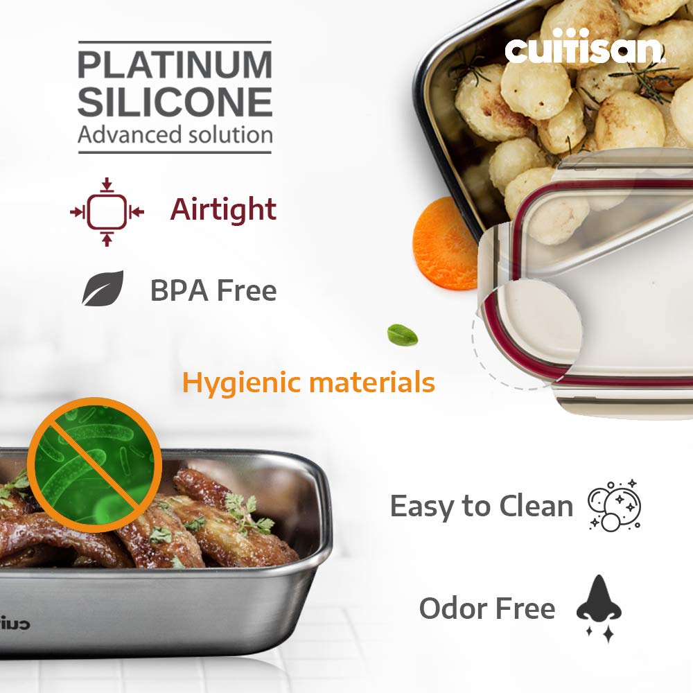 CUITISAN SIGNATURE RECTANGLE AIRTIGHT CONTAINER NO. 6 34.2oz, STAINLESS STEEL FOOD CONTAINER, WATERPROOF, MICROWAVE and DISHWASHER AVAILABLE
