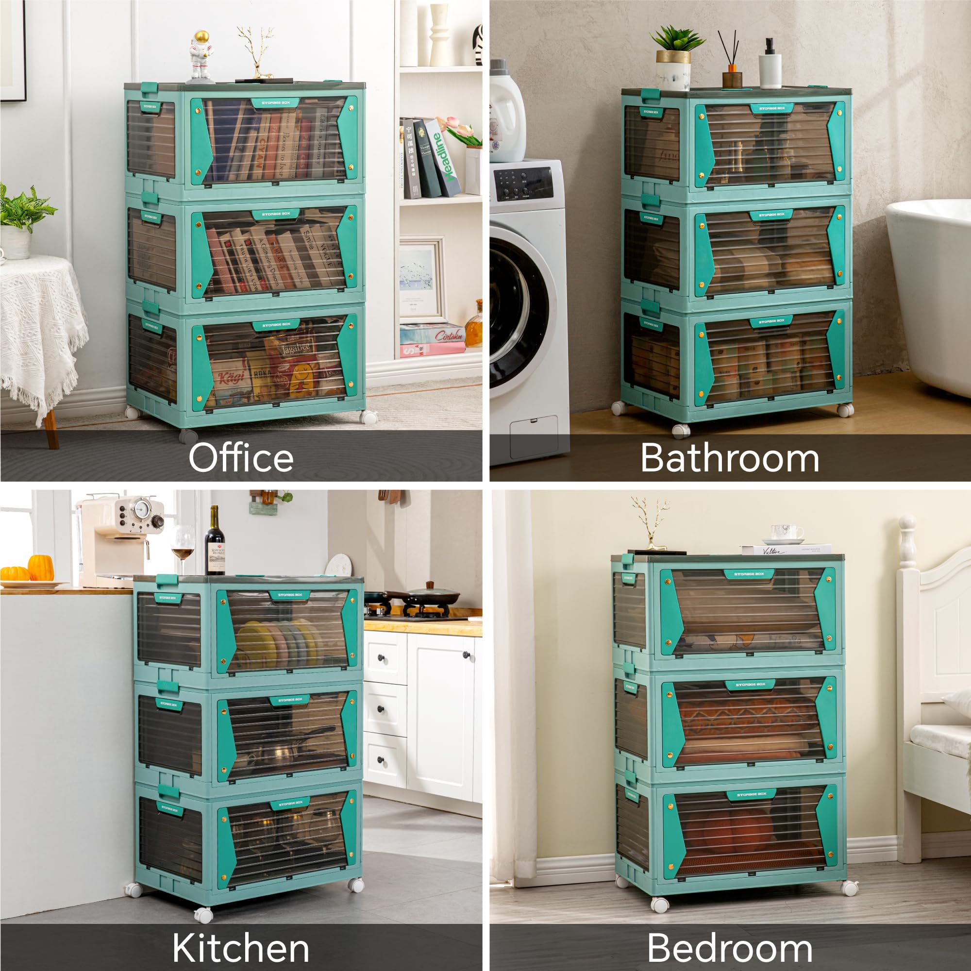 Homeforce Collapsible Storage Bins with Lids and Wheels, Plastic Foldable Storage Box with 5 doors for Home Dorm Bathroom Organizing, Suitable for kids over 6