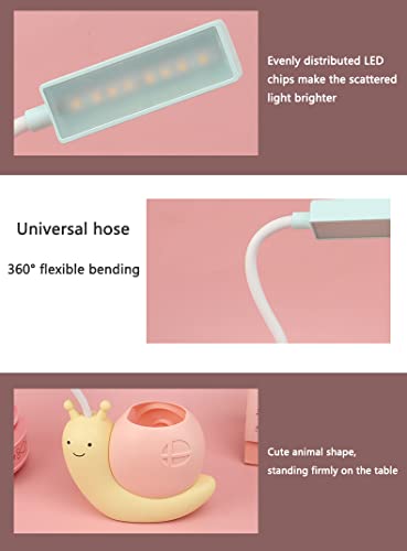 Cute Kids Lamp with Pen Holder,LED Desk Lamp for Child,Snail Shape USB Charging Student Learning Eye Protection Lamp with 360° Bendable Adjustable Neck Pink