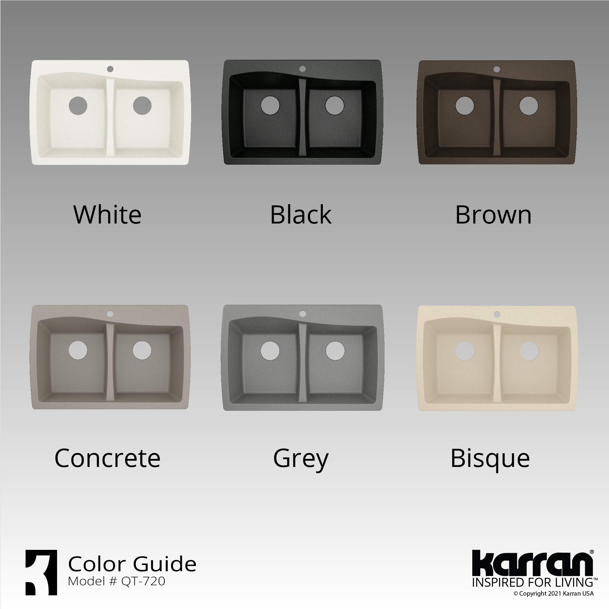 Karran QT-720 Drop-In Quartz Composite 34 in. 1-Hole 50/50 Double Bowl Kitchen Sink in Grey