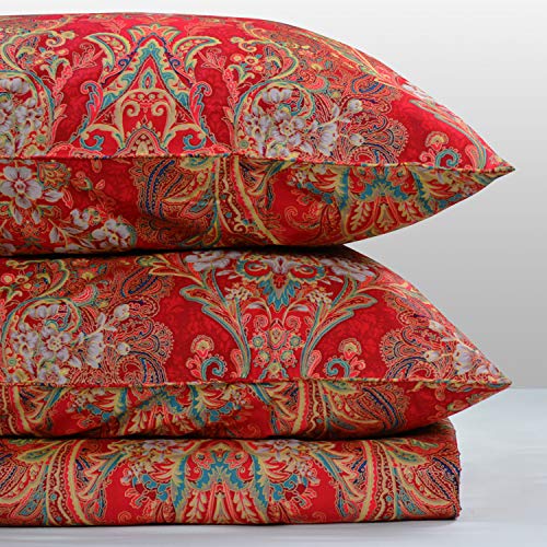 Softta Luxury European Floral Bedding Bohemian Queen 3 Pcs Damask Paisley Pattern Baroque Duvet Cover Sets 100% Egyptian Cotton 1000 Thread Count Burgundy red and Gold