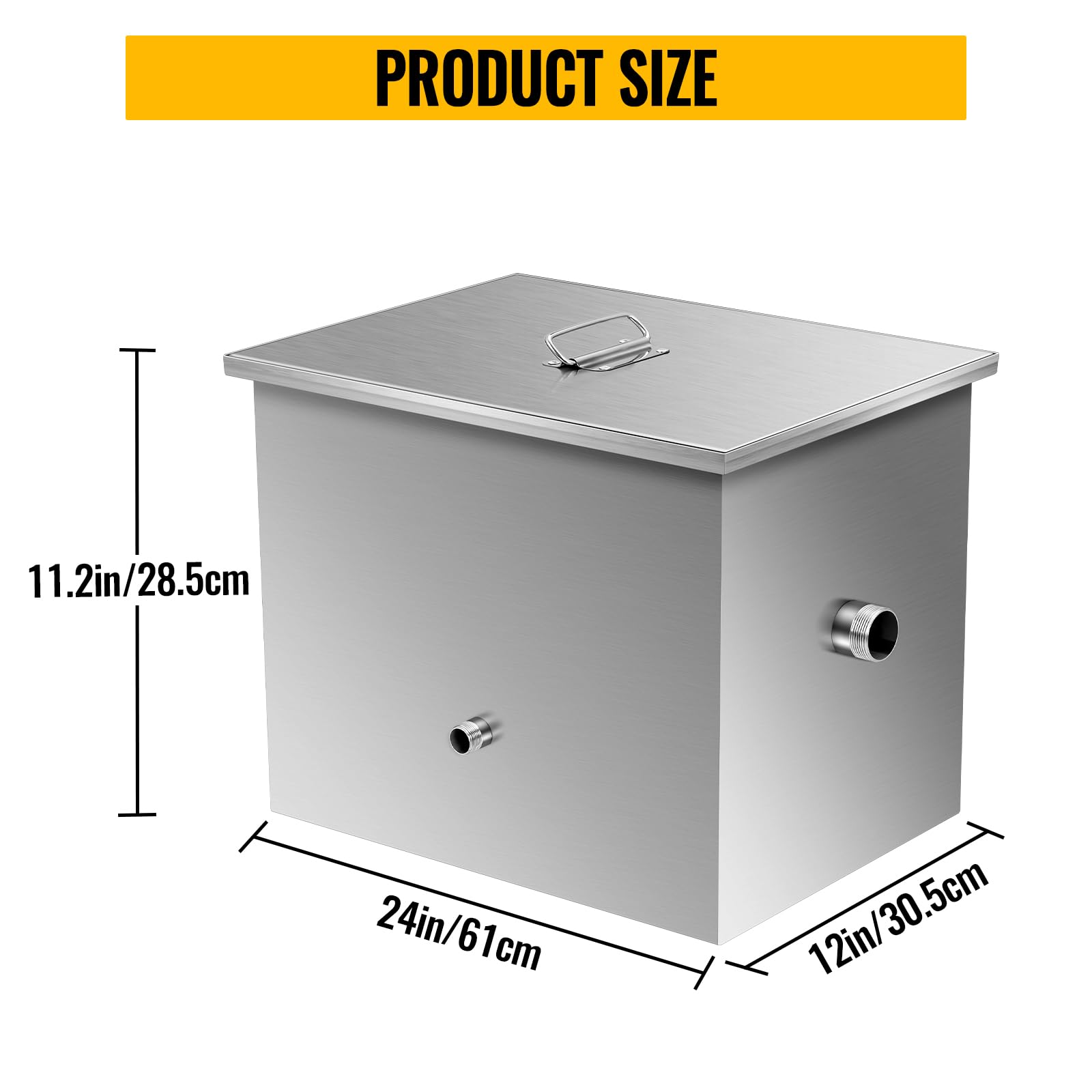 OUKIDR Commercial Grease Interceptor, Stainless Steel Grease Trap For Kitchen Under Sink, Oil-Water Separator With Side Water Inlet,25LB