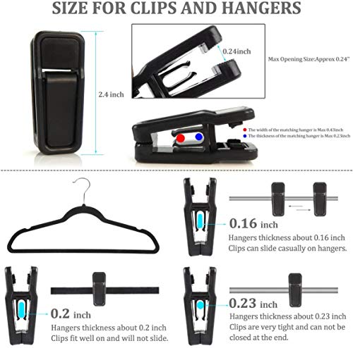 FLOLATIDIA Standard Hanger Clips,Clothes Pins Plastic Finger Clips for Flocked Garment Trouser Slim-line Velvet Hanger-Removable (Black, 20)