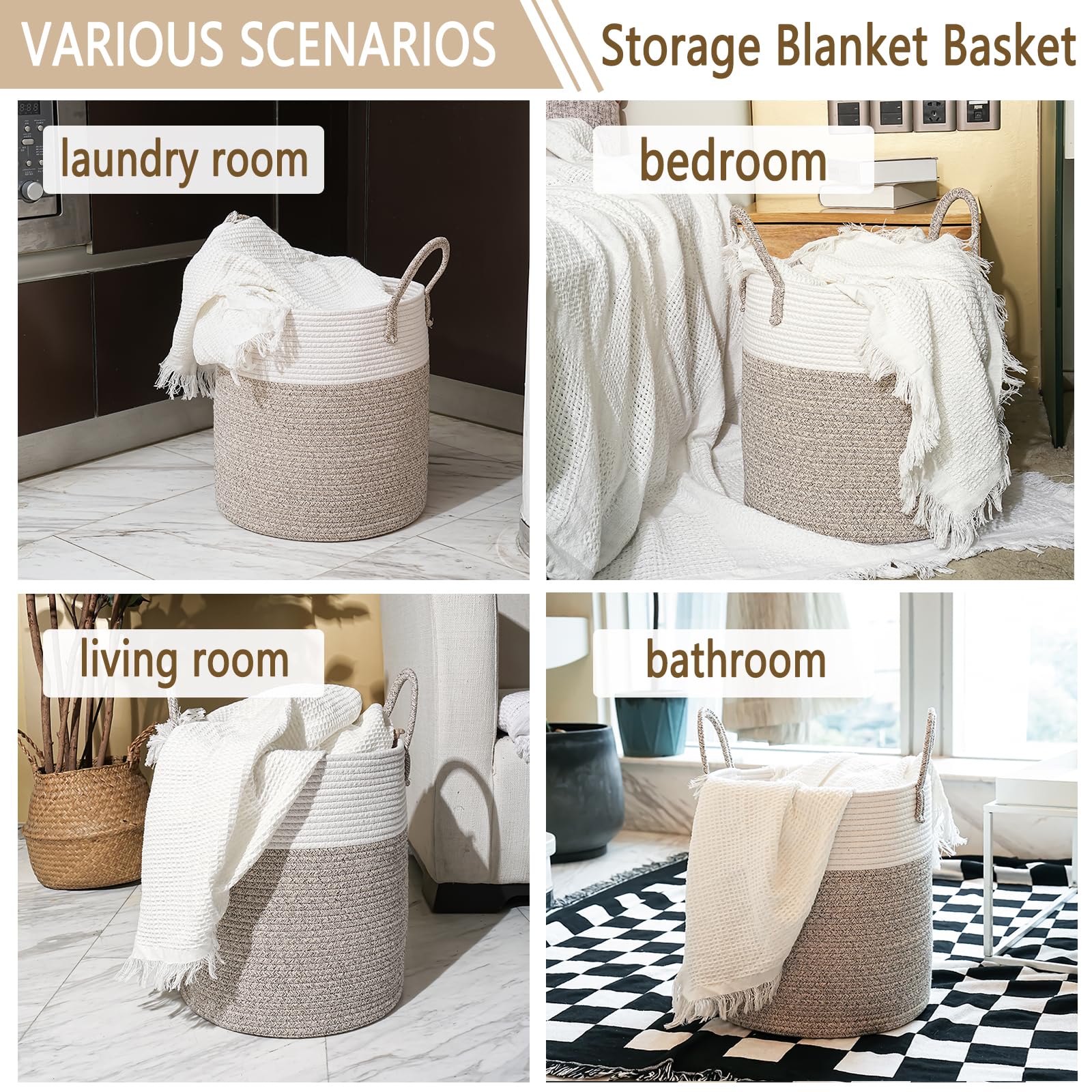 Lemiran Blanket Laundry Basket,Laundry Hamper Baskets for Storage,Nursery Hamper,13.7" X15.7" Storage Basket for Living Room,Clothes blanket storage with Handle, Blanket Basket for Toys,Clothes(Grey)