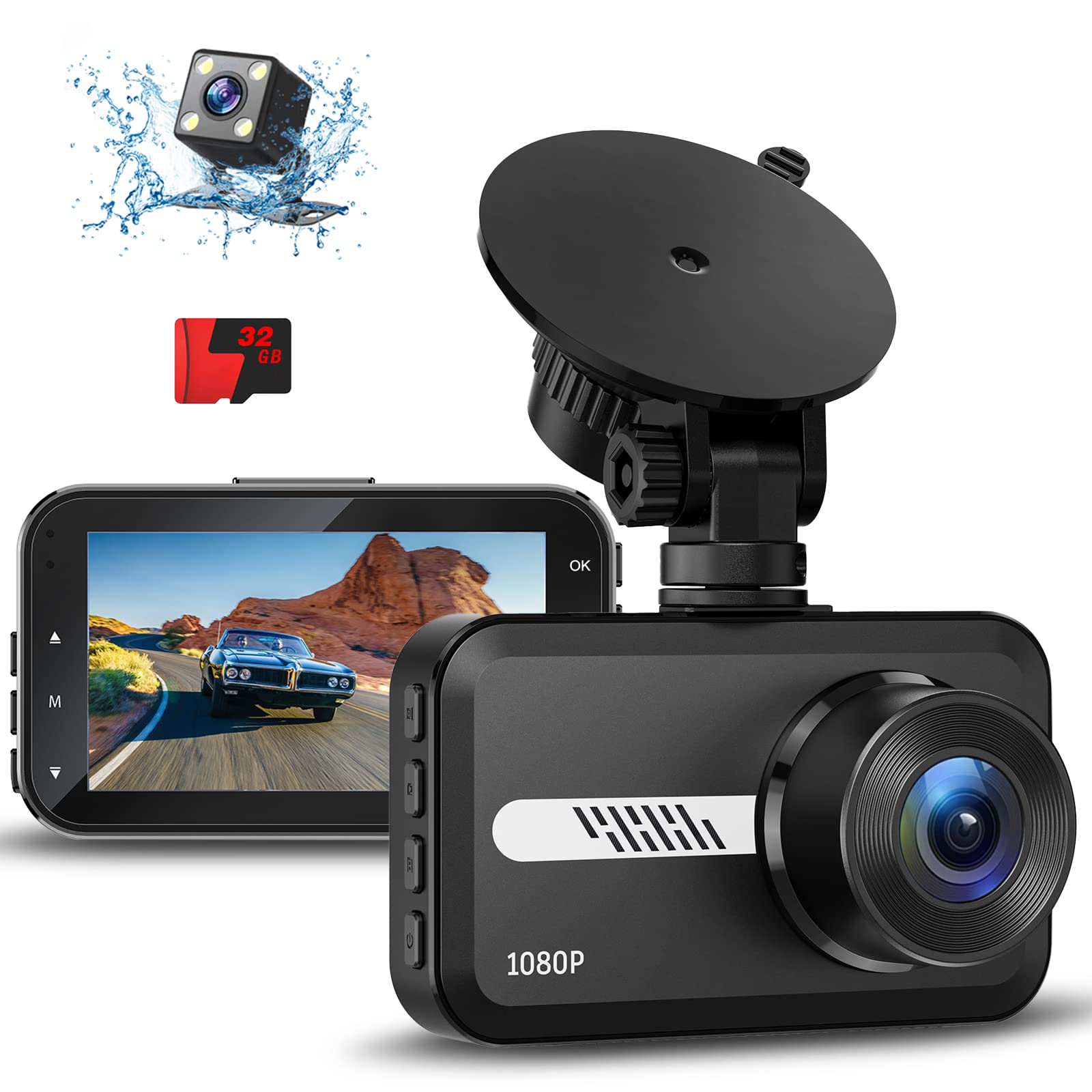 Dash cam Front and Rear with hardwire kit for 24/7 Recording When car is Off