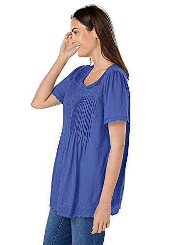 Woman Within Women's Plus Size Lace-Trim Pintucked Tunic - 2X, White