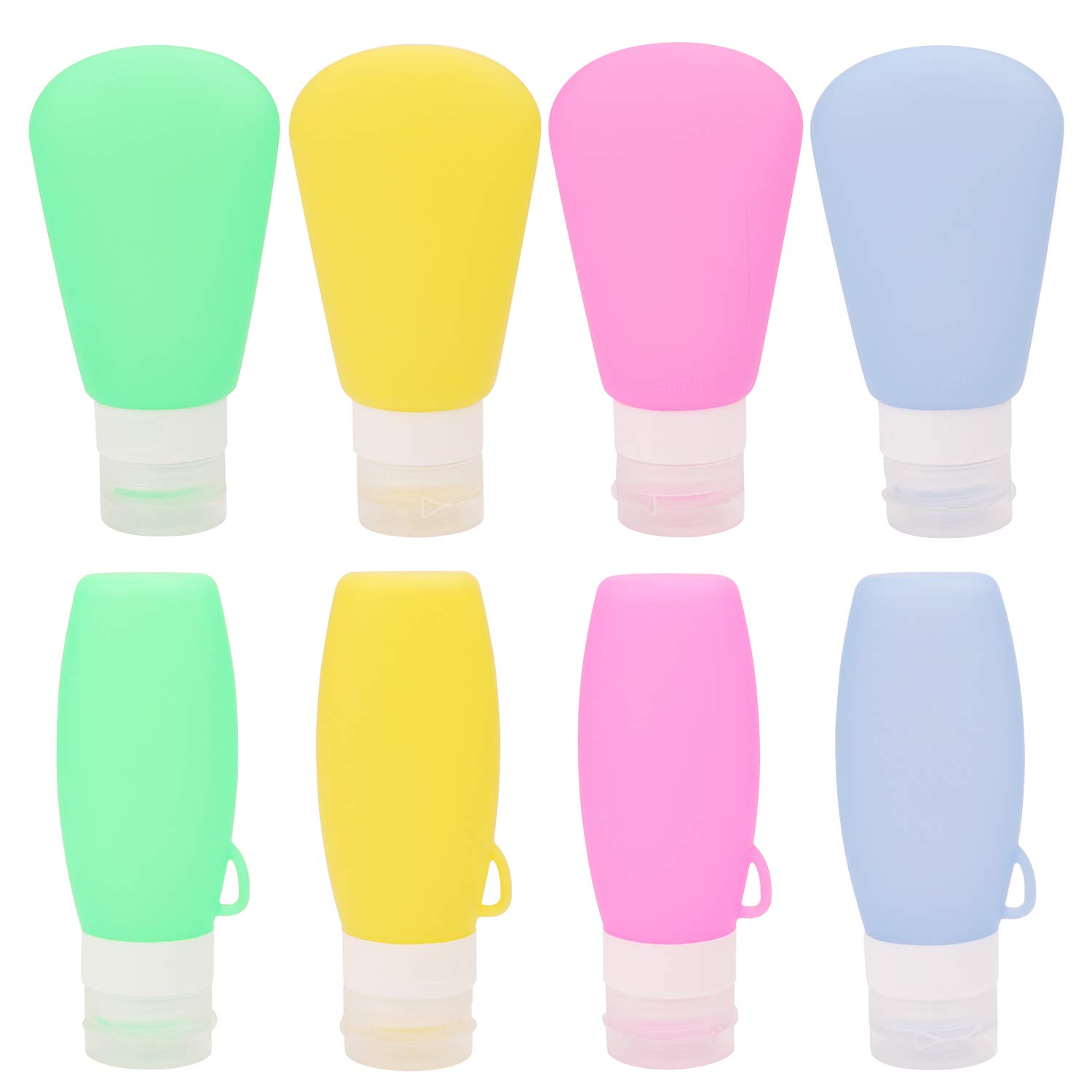 COMUDOT 3oz / 90ml Refillable Travel Bottles Set Squeezable Silicon Tubes Leak Proof Travel Accessories for Shampoo Liquids - Set of 8