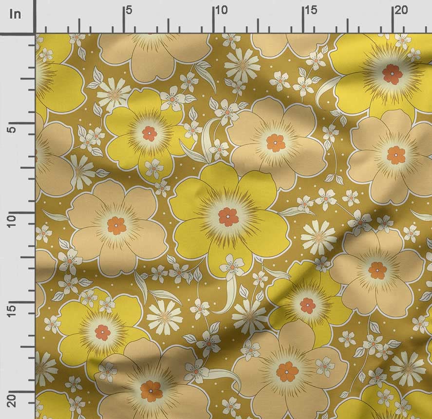 Soimoi Floral Printed, Poly Canvas Fabric Decor Sewing Fabric by The Yard- 56 Inch Wide Decorative Fabric for Curtains Tote Bags-Yellow