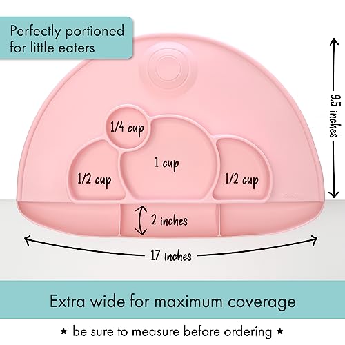 PrimaStella Unbreakable Silicone Platemat - Divided Suction Plate, Placemat and Food Catcher All-in-one (Soft Pink)