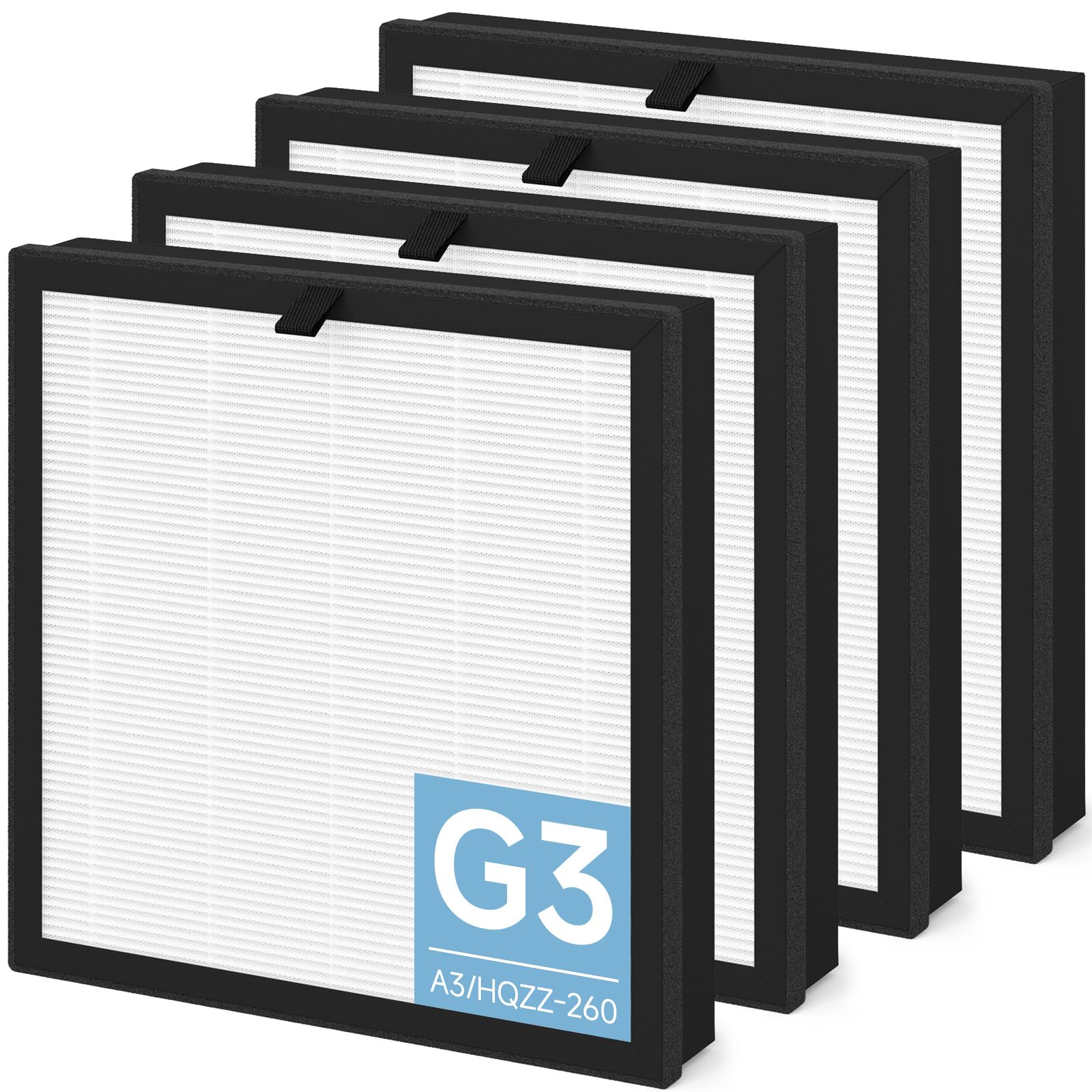 G3 A3 HEPA Filter Compatible with AMEIFU G3 (Sferf-30)(FXAP2W) Air Purifier, VEWIOR A3 Air Purifier & Tailulu HQZZ-260 Air Purifier, 3-in-1 True HEPA Air Cleaner Filter, 4 Pack