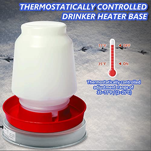 Dreyoo Poultry Waterer Drinker Heated Base, Chicken Water Heater 125 Watts for Winter Deicer Heated Base, Pet Water Heater for Metal Poultry Founts (1)