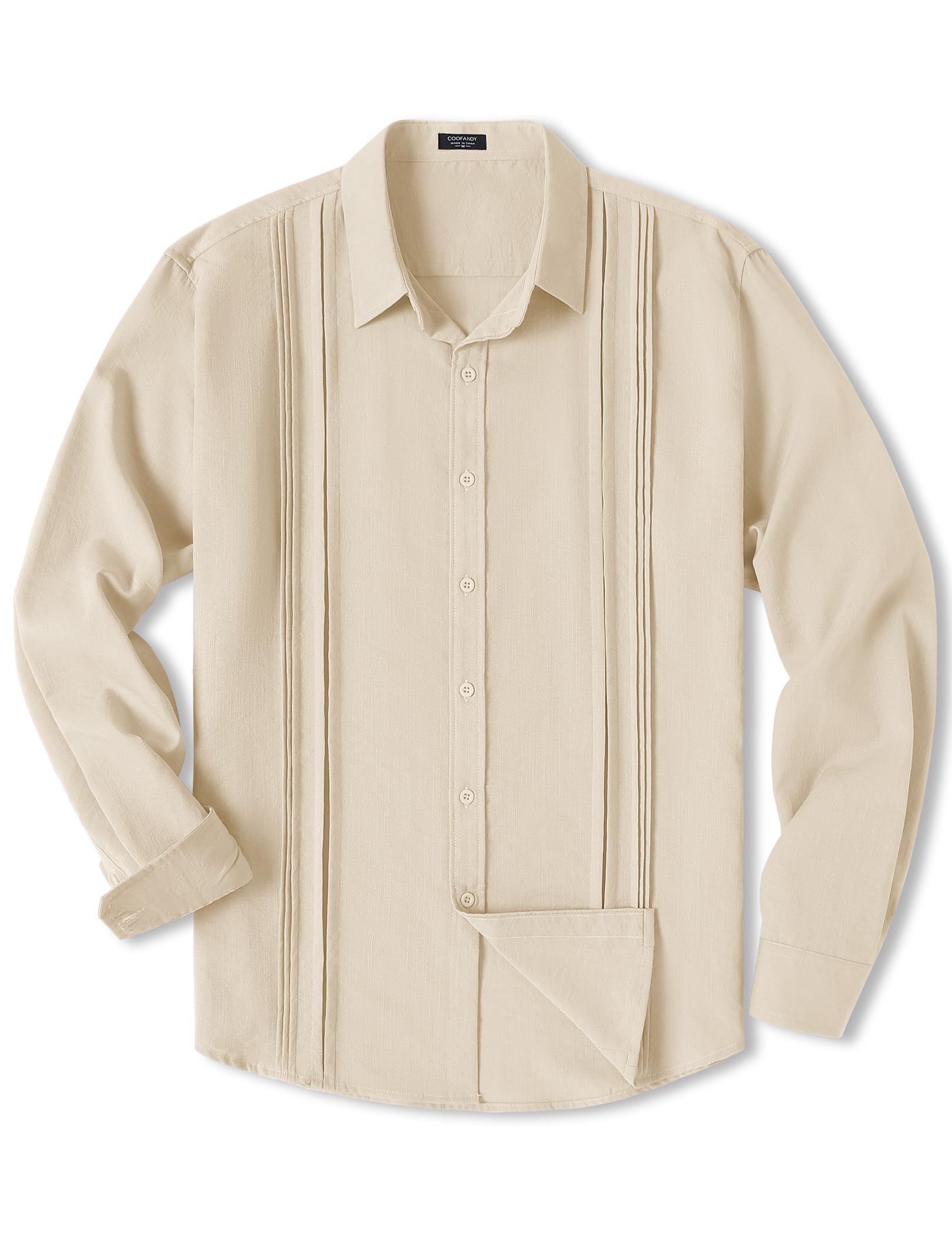 COOFANDY Men's Collared Cruise Shirt Linen Long Sleeve Button Down Shirts Summer Tropical Hawaiian Shirts Light Green