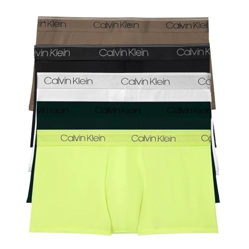 Calvin Klein Men's Micro Stretch 5-pack Low Rise Trunk, Ponderosa Pine, Galaxy Grey, Black, Kewl Lime, Natural Grey, Medium