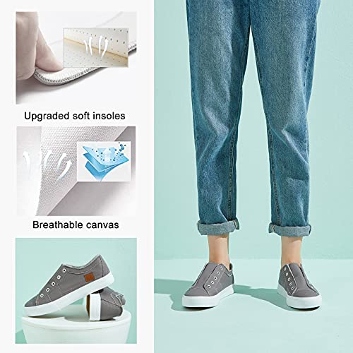 Women's Slip on Shoes Non Slip Canvas Shoes Fashion Canvas Sneakers Low Top Casual Shoes(Grey-US9)