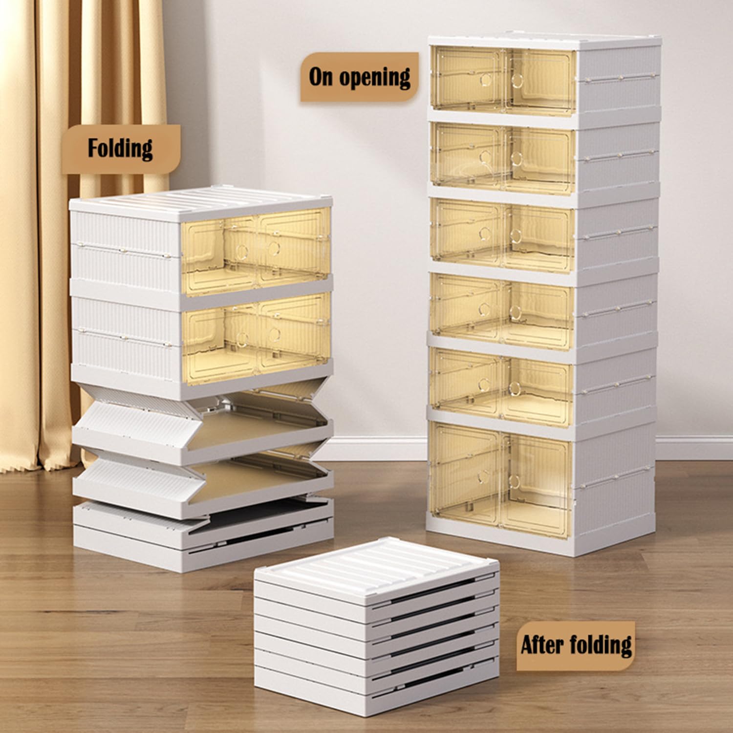 Karida 9-Tier Foldable Shoe Cabinet,Can Store 36 Pairs of Shoes,Plastic Collapsible Shoes Storage Box Clear Shoe Boxes Stackable with Door Easy Assembly Shoe Cabinet Bins with Lids Large