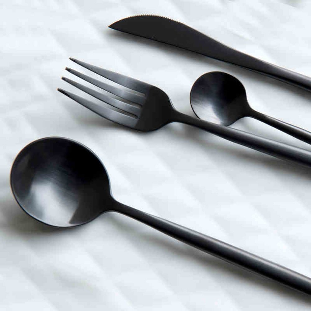 Flatware Set, Matte Black Silverware Set, AOOSY Heavy Solid 20-Piece 18/10 Stainless Steel Flatware Cutlery Set for 4, Mirror Finish, Dishwasher Safe, Nice Box Package(A Matte Black Flatware)