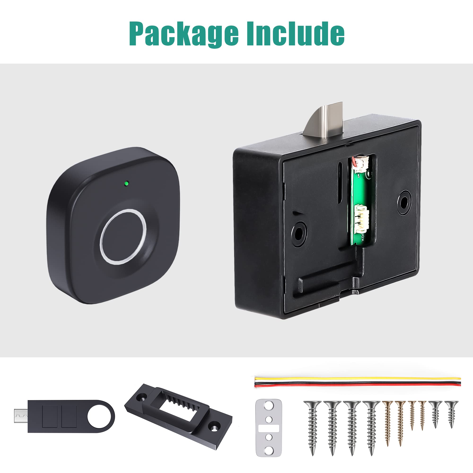 CODACE Bluetooth Fingerprint Cabinet Lock - Smart Biometric Drawer Lock with USB Key for Keyless Hidden File Cabinet and Office/Home Wooden Cabinet Drawer Storage