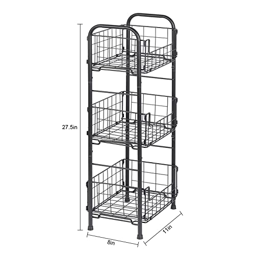 HEOMU Metal Bathroom Shelf Unit, 3 Tier Standing Shower Organizer Caddie with Three Tier Storage Shelving Bathroom Organizer Bins Holds Bath Towels, Soap, Shampoo and Toiletries(Black)
