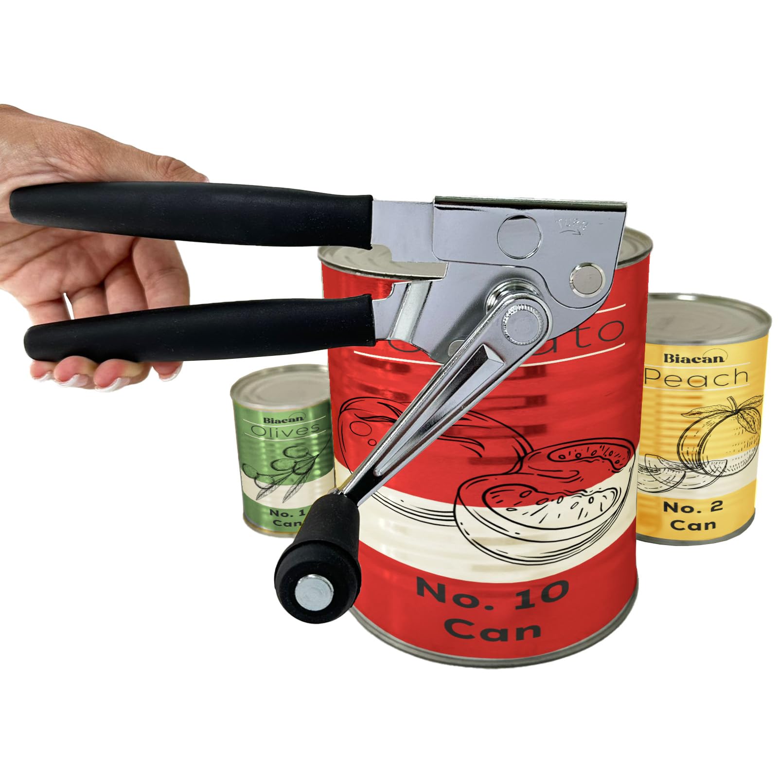 Commercial Can Opener - Heavy Duty Can Opener - Hand Can Opener Manual - Industrial Can Opener - Opener for big cans - Hand Crank Can Opener - Restaurant Can Opener - Ergonomic Design - Easy Crank