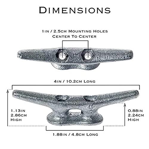 Rolasm Boat Cleats 4in,6in,8in,Rope Cleat Galvanized Cast Iron Dock Cleat for Marine or Decorative Applications 4PACK (4 INCH-4PCS)