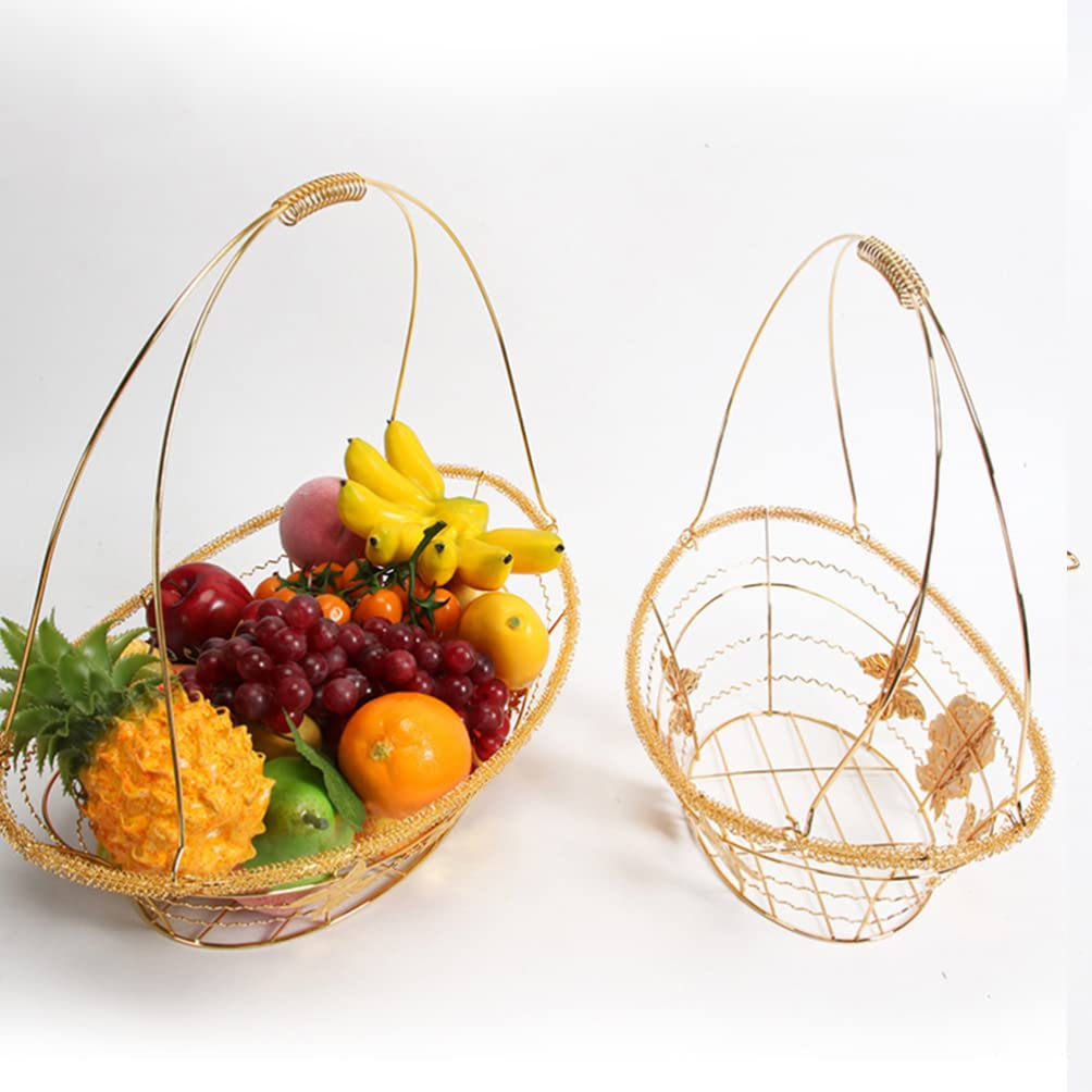 DEPILA Basket Kitchen Metal Farmhouse Table Snack Living Food Holder Tabletop with Wire Vegetable Room Handle Bowl Dried Display Countertop for Bread Multi-Functional Snacks Picnic Egg Baskets