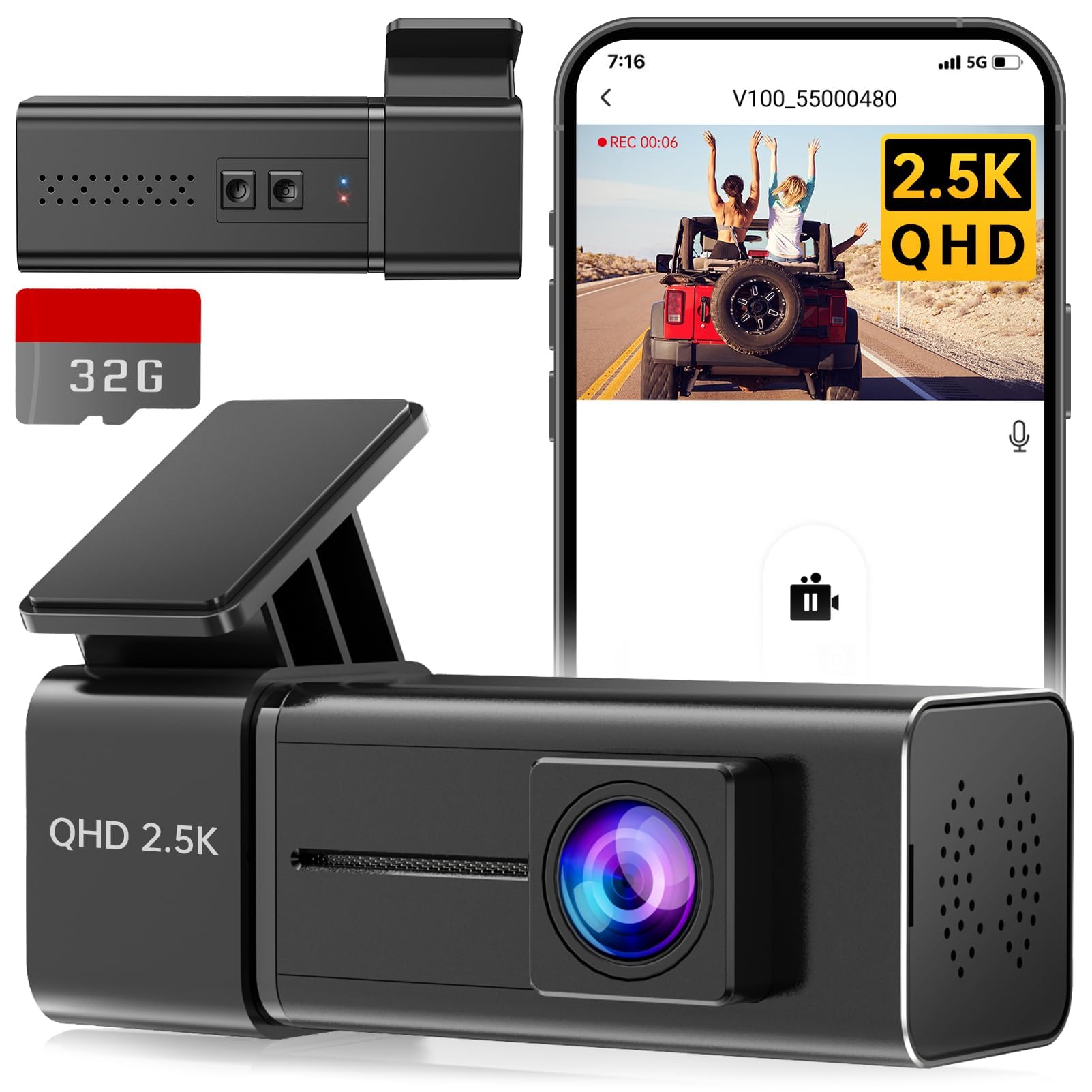 Dash Cam WiFi 2.5K 1440P Front Dash Camera for Cars, E-YEEGER Car Camera Mini Dashcams with App, Night Vision, 24H Parking Mode, G-Sensor, Loop Recording