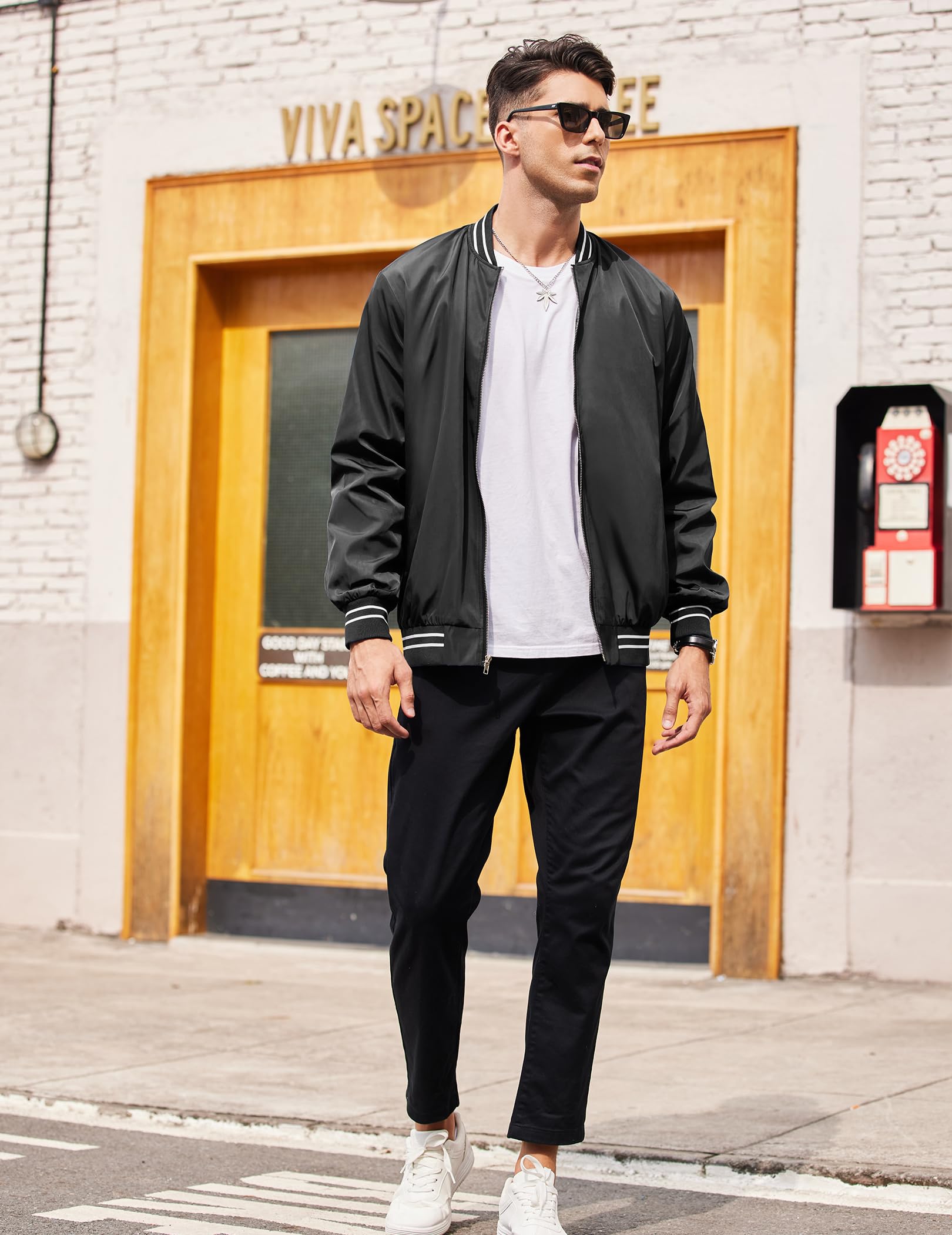 COOFANDY Varsity Jackets For Men Fashion Light Weight Bomber Jackets Windbreaker Waterproof Black