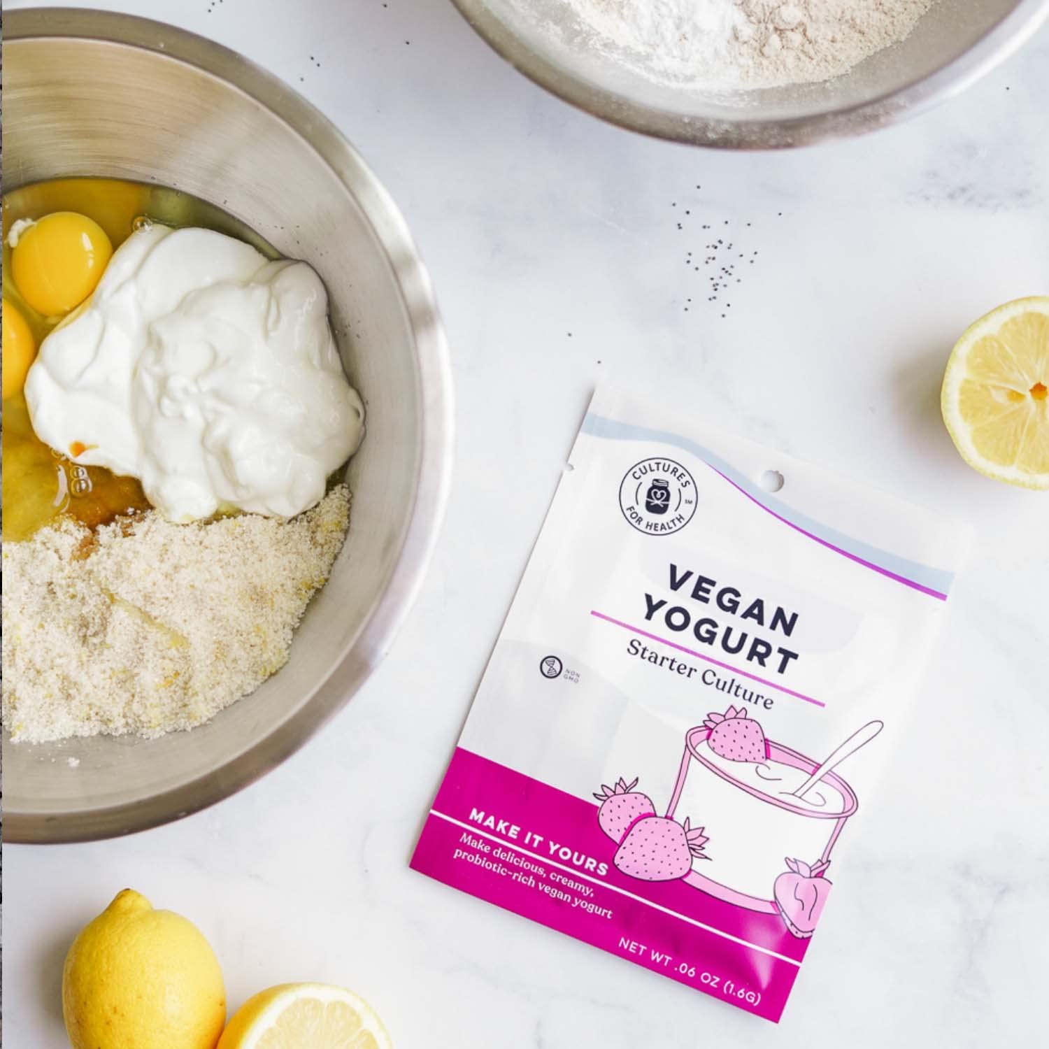 Cultures for Health Vegan Yogurt Starter Culture | 4 Packets Direct-Set Active Cultures | DIY Dairy Free Yogurt from Soy Milk, Oat Milk & Other Plant Based Milk | Vegan Probiotic Yogurt for Gut Health