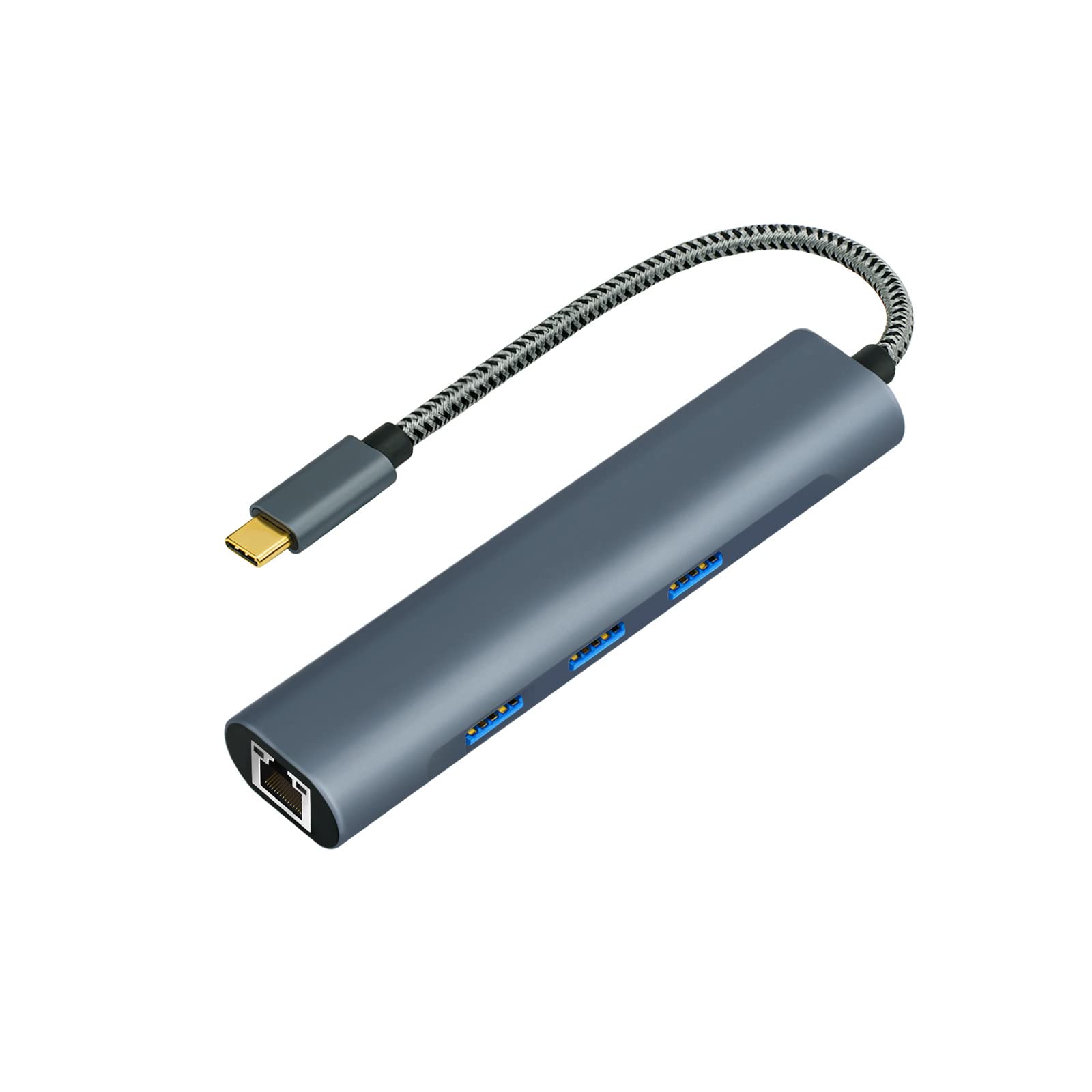 HENRETY USB C to Ethernet Adapter, 4-in-1 USB-C to USB 3.0 Hub with Gigabit Ethernet Adapter for MacBook Pro/Air, iPad Pro, iMac, XPS, Surface Pro, Notebook Laptop UC164 Dell XPS and More(Gray)