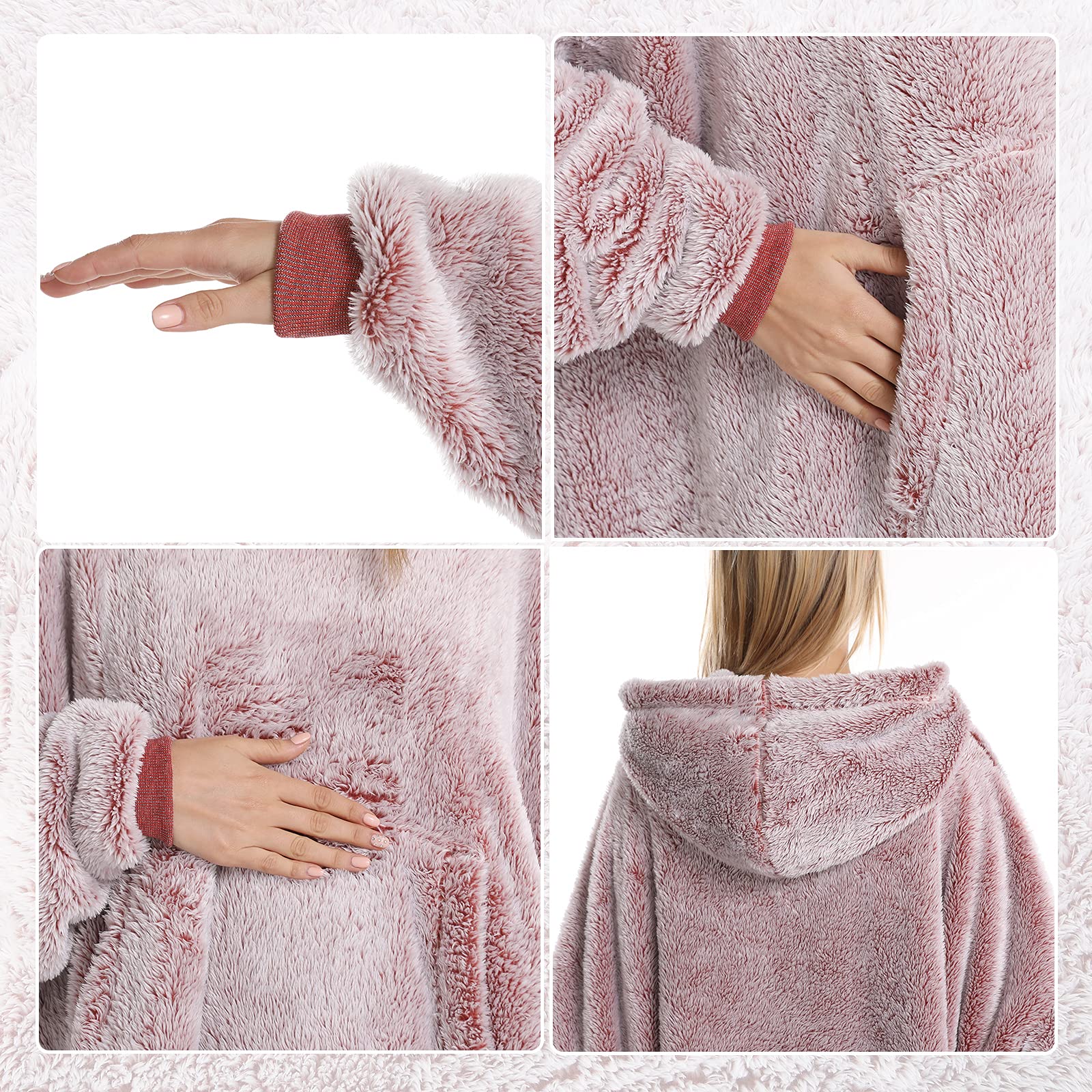 Cozy Sherpa Wearable Snuggle Blanket Hoodie with Sleeves for Adults Women Men Kids Gift Idea,Oversized Blanket Sweatshirt,Super Warm Light Weight,Dusty Rose,Oversize