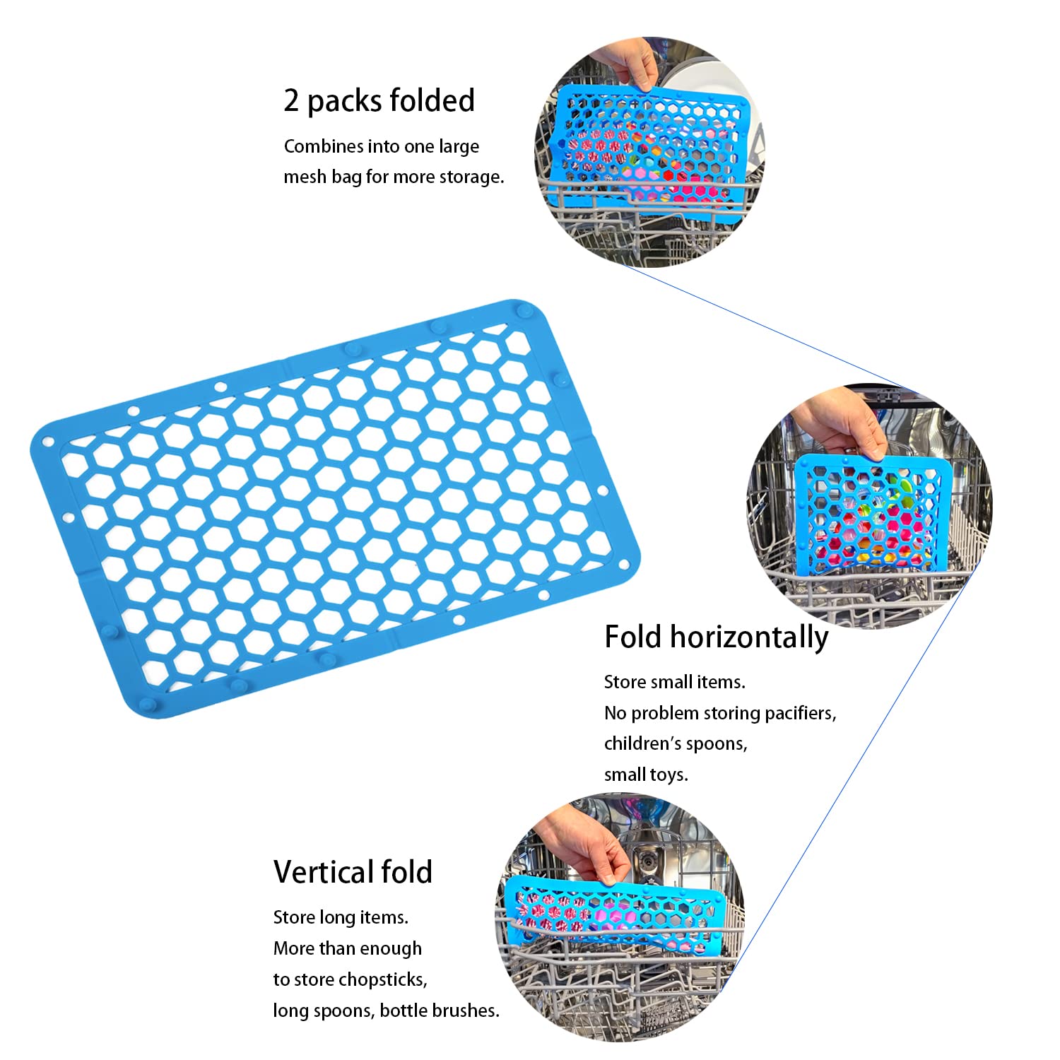 REVEX Silicone Baby Toy Dishwasher Bag,11.8"x7.9" Large Silicone Dishwasher Net for Toys Accessories and Pacifier (Blue)