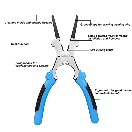Goflas MIG Welding Pliers, 8-Inch Multi-Function Welding Pliers, Welding Tools Ideal for Cutting Wires, Removing and Installing Nozzles, etc.