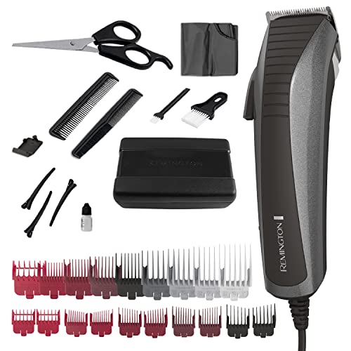 RemingtonĀ® Easy Fade Haircut Kit, Hair Clippers for Men, Tapered and Standard Fixed Combs, Travel Case Included, Black
