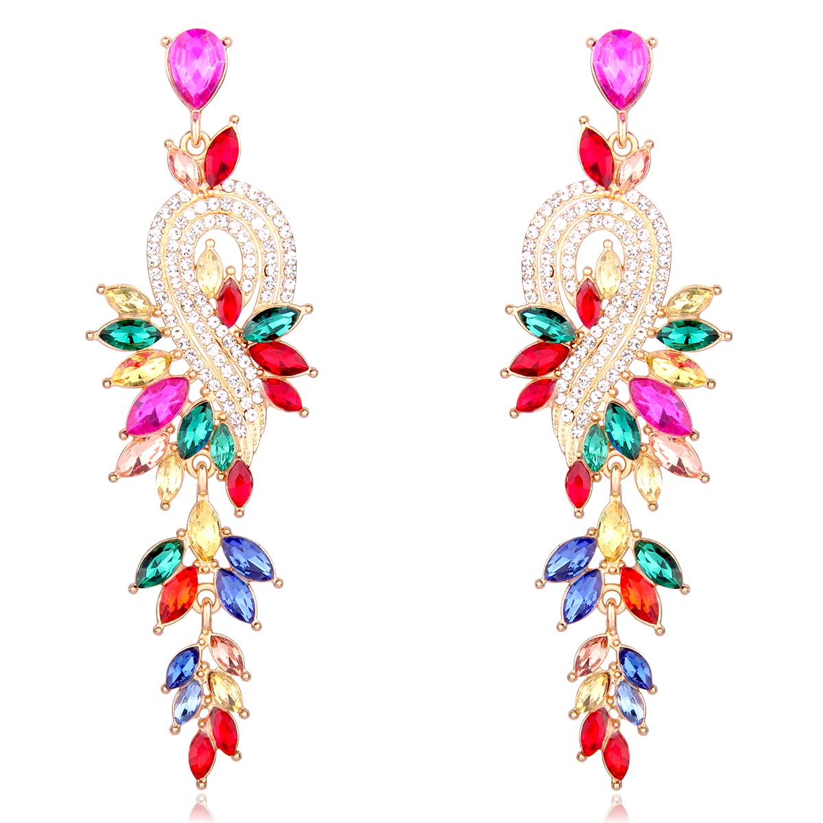 Crystal Chandelier Long Drop Dangle Earrings for Women Wedding Bridal Jewelry KELMALL COLLECTION
