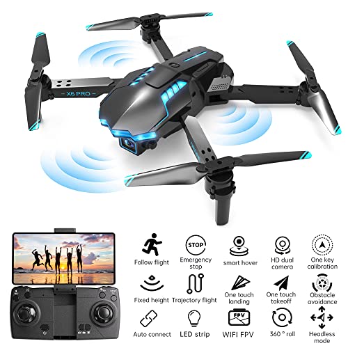 PUINGREN X6pro RC Drone With 4khd Dual Camera,Drone Altitude Hold Mode (optical Flow Location)Intelligent Obstacle Avoidance Remote Control Aircraft Toy (Single camera + 2 batter)