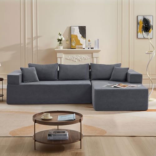 FANYE L-Shape Modular Sectional Sofa with Wide Left Chaise, Modern Living Room Sleeper Upholstered Foam Couch for Home Apartment, 2 PC Free Combination Higher Seat Cloud Sofa&Couch W/5 Pillows, Grey