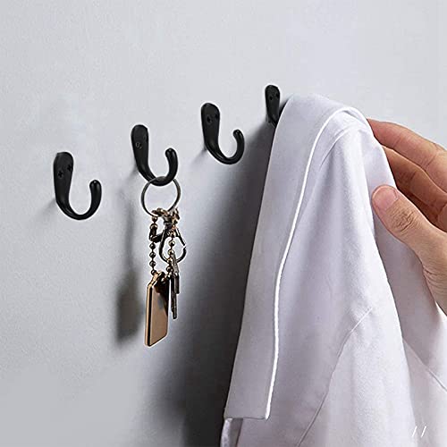 SOEAEODG 15 Pieces Wall Mounted Coat Hook Robe Hook Flat Black Towel Holder for Bathroom, Bathroom Accessories and 30Pieces Screws for Bath Kitchen Garage Single Coat Hanger (Black Color)