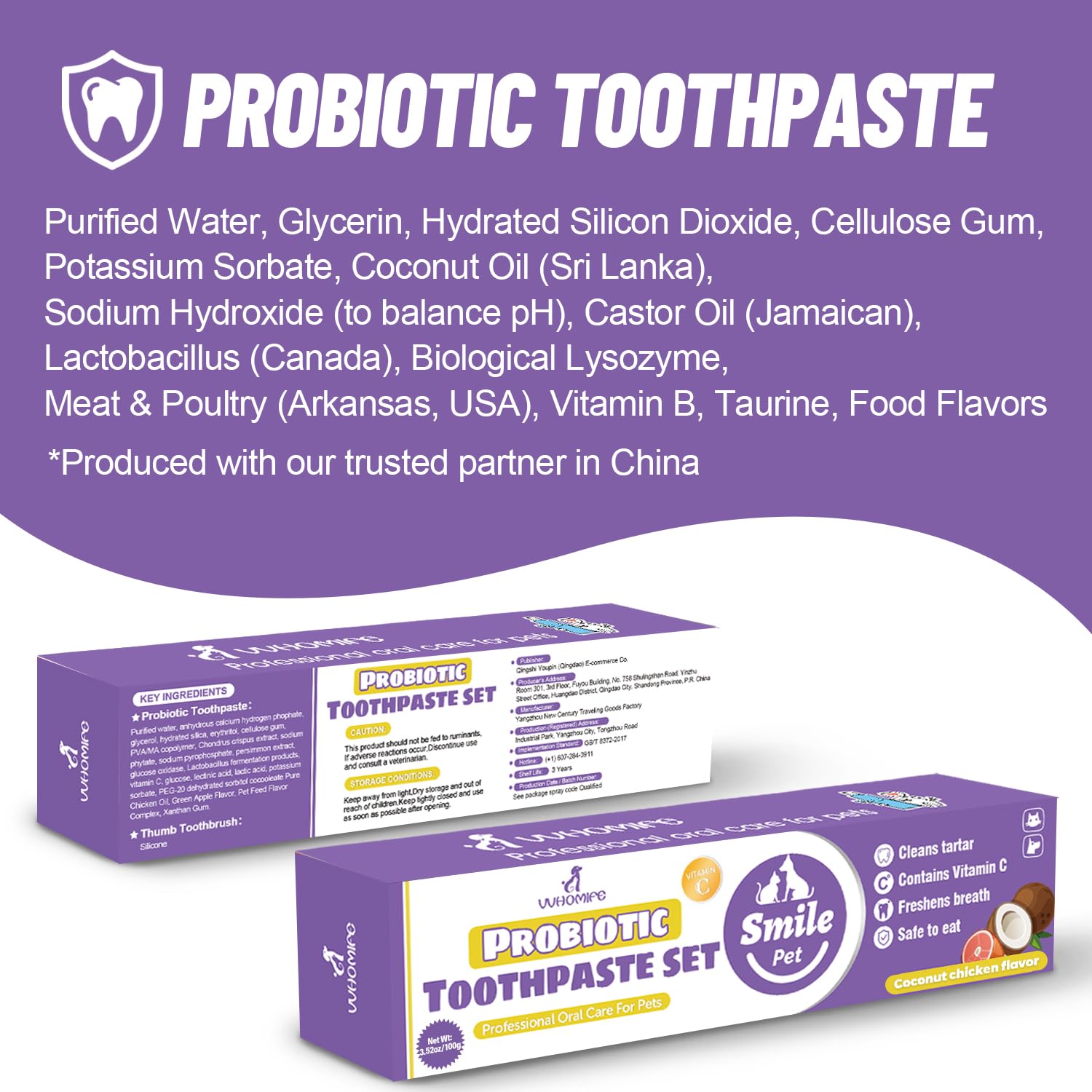 Food Grade Cat & Dog Toothpaste-Enzyme and Probiotic Toothpaste, Enriched with VitaminB. Controls Plaque, Tartar and Bad Breath. Safe & Fresh Toothpaste for Cat and Dog. 3.52oz-Coconut Chicken Flavor