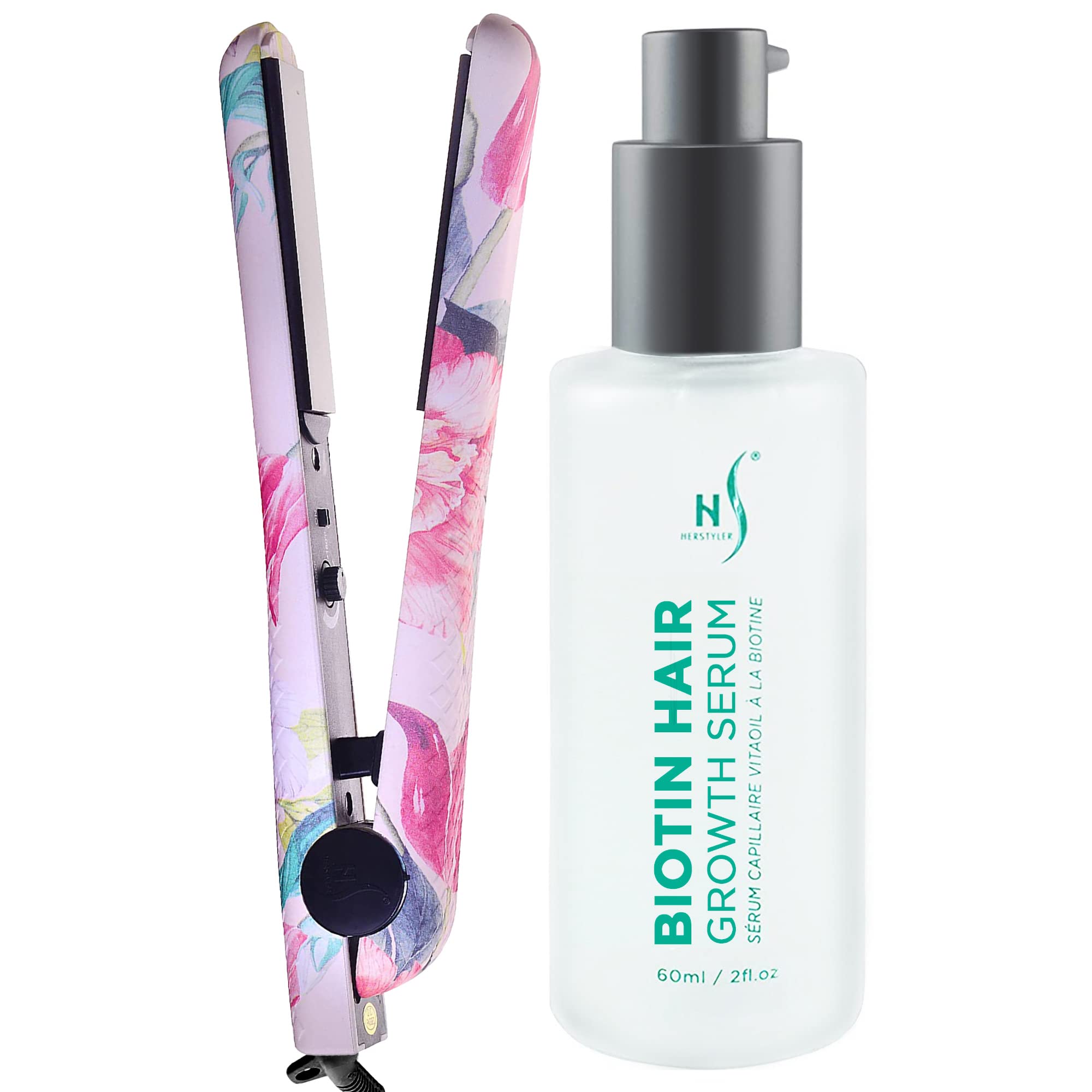HerStyler Fusion Ceramic Flat Iron and Herstyler Biotin Hair Growth Serum Set