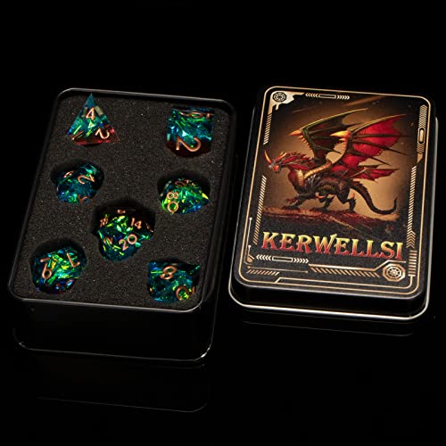 KERWELLSI Resin DND Dice Set D&D, Dungeons and Dragons Dice with Box, 7 Piece Polyhedral Role Playing Dice, Sharp Edge RPG D and D Dice D20 D12 D10 D8 D6 D4