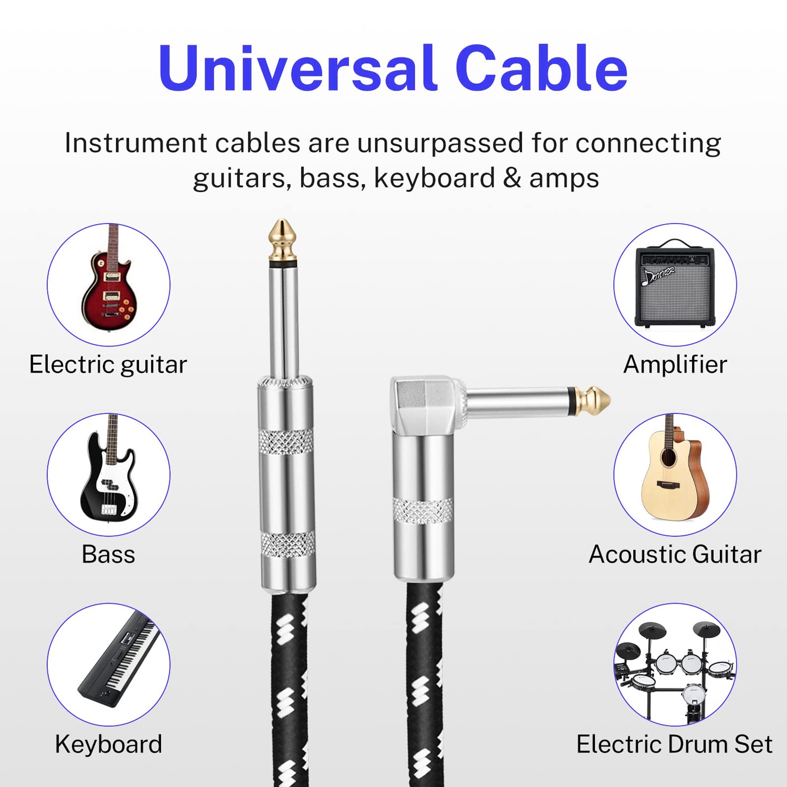 Donner M-10 10W Guitar Amplifier, Electric, Bass and Acoustic Guitar Combo Amp, with APP & Donner Guitar Cable 10 ft 2 Pack