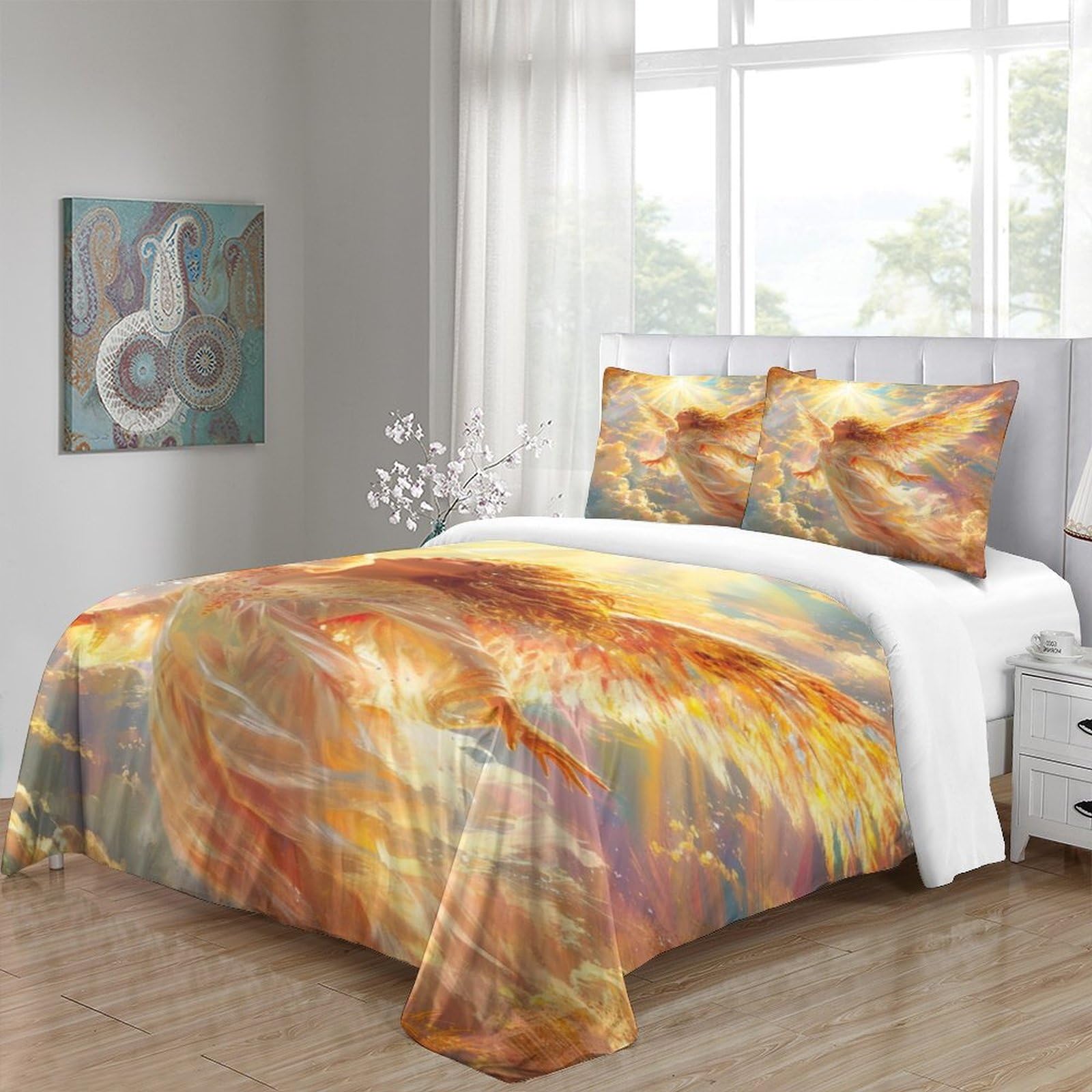 HEYLInGO Angels 3D Printed Bedding Duvet Cover Set Lightweight and Comfortable Microfiber Comforter Set with Zipper for Kids Adults 3-Piece(1 Duvet Cover+2 Pillow Cases) Queen(228x228cm), Style-1