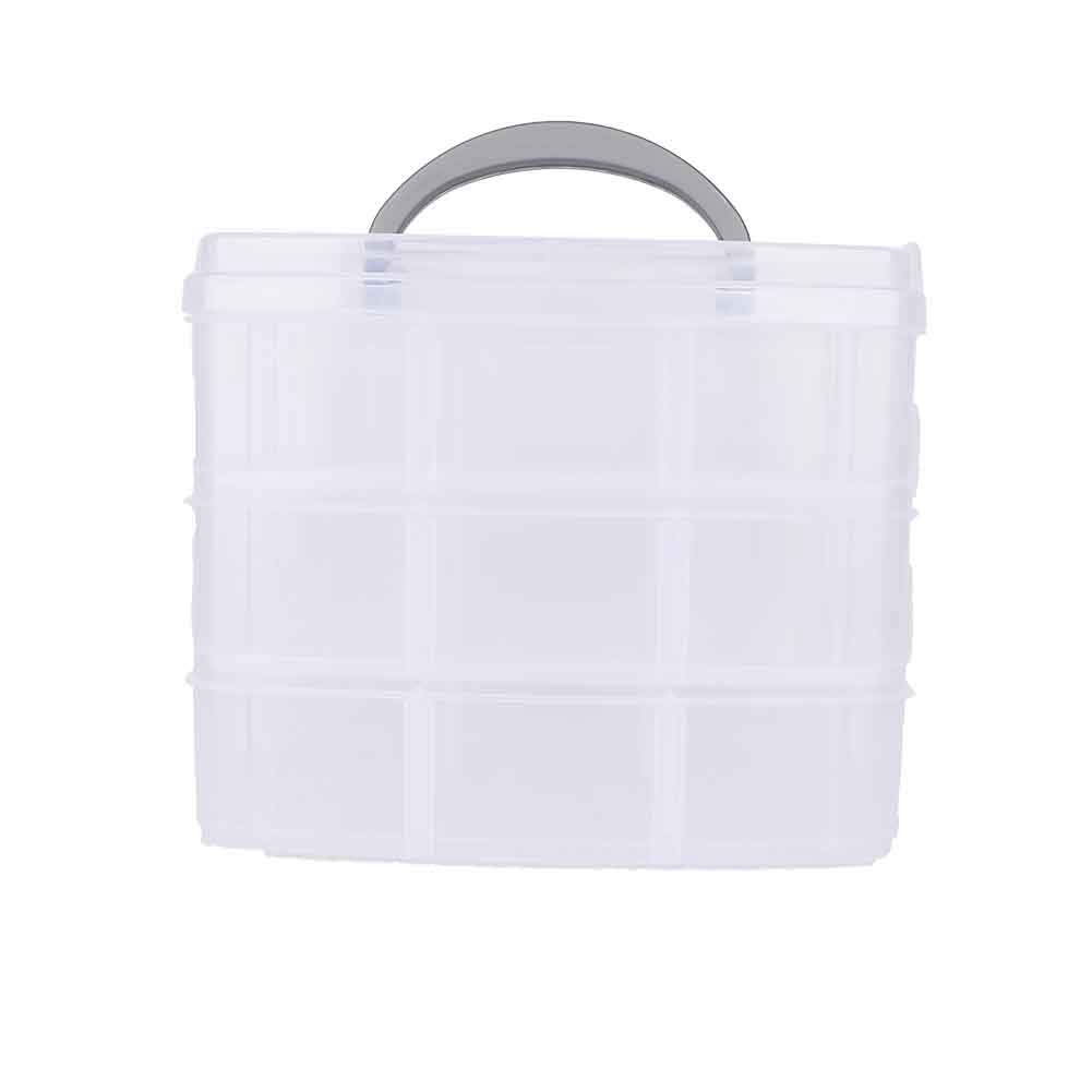 Craft Organizer Box 3 Layers Nail Art Storage Box Plastic Clean Jewelry Organizer Container with Adjustable Compartments for Nail, Hair Accessories, Beads, Threads, Ribbon, Art Supplies