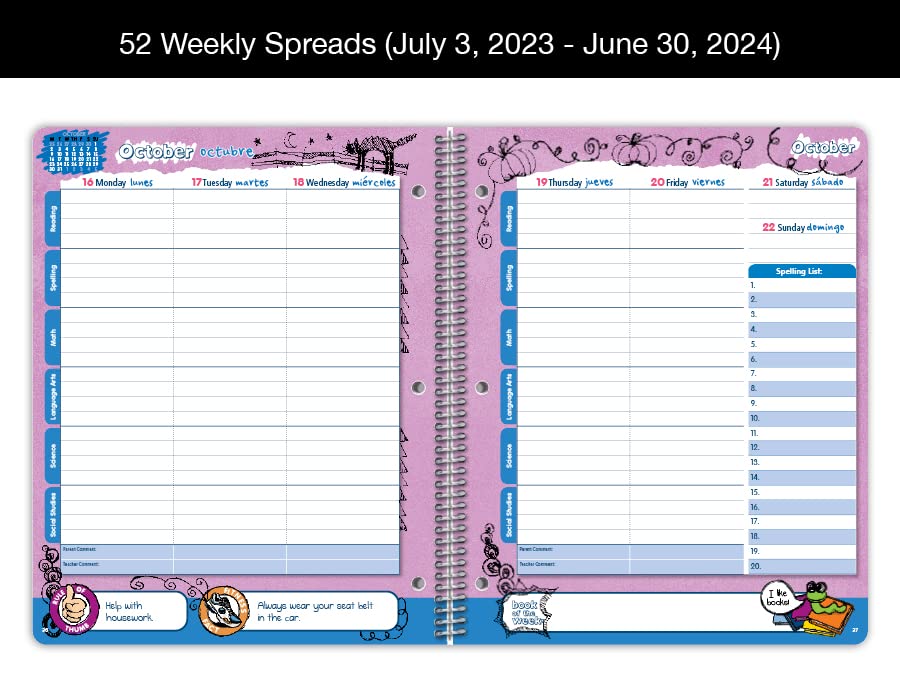 Dated Elementary Student Planner 2023-2024 Academic School Year, Large (8.5" by 11") Matrix Style Datebook with Create Cover